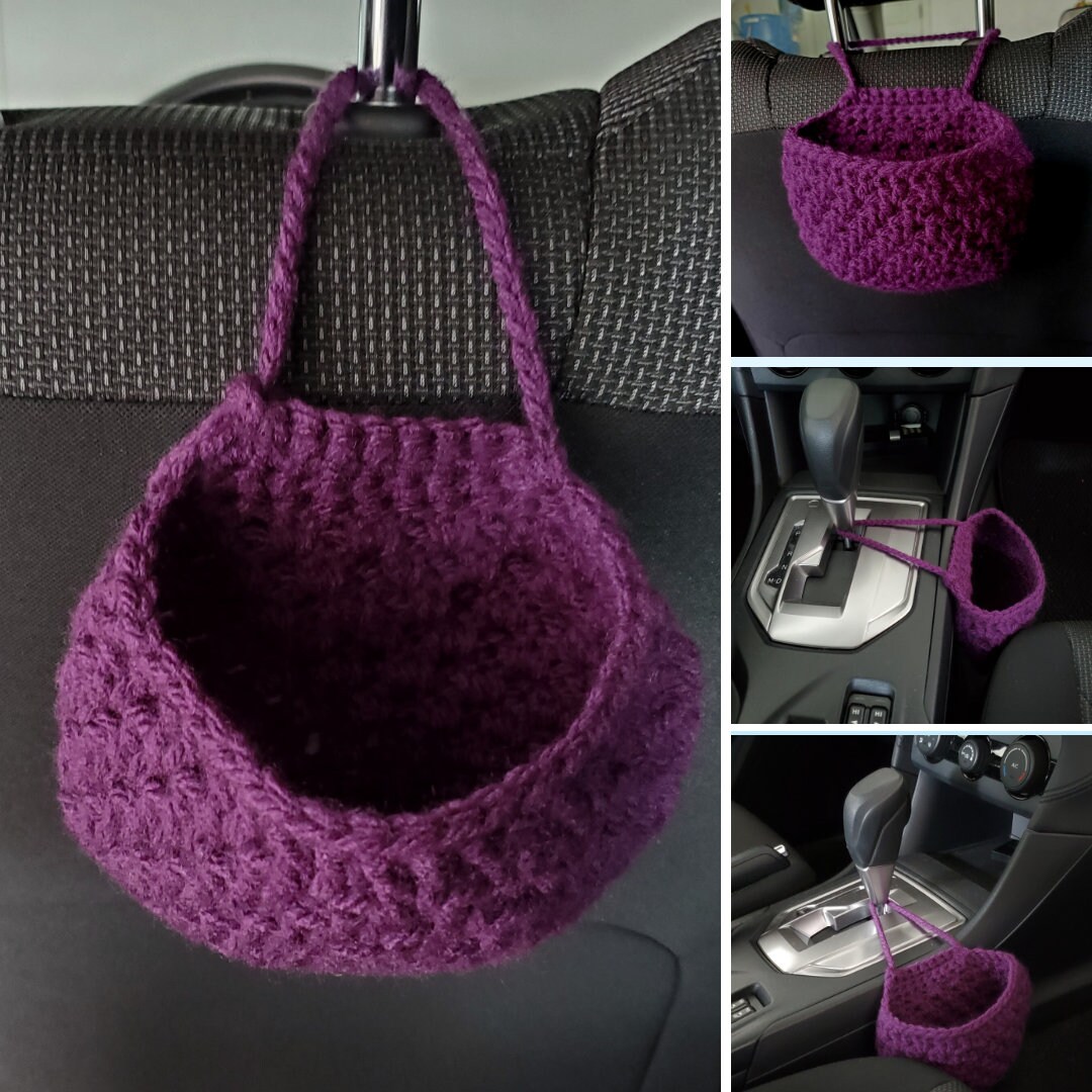 Mini Car Basket. Crochet Car Organizer, Mini Car Trash Bag, Crochet ...