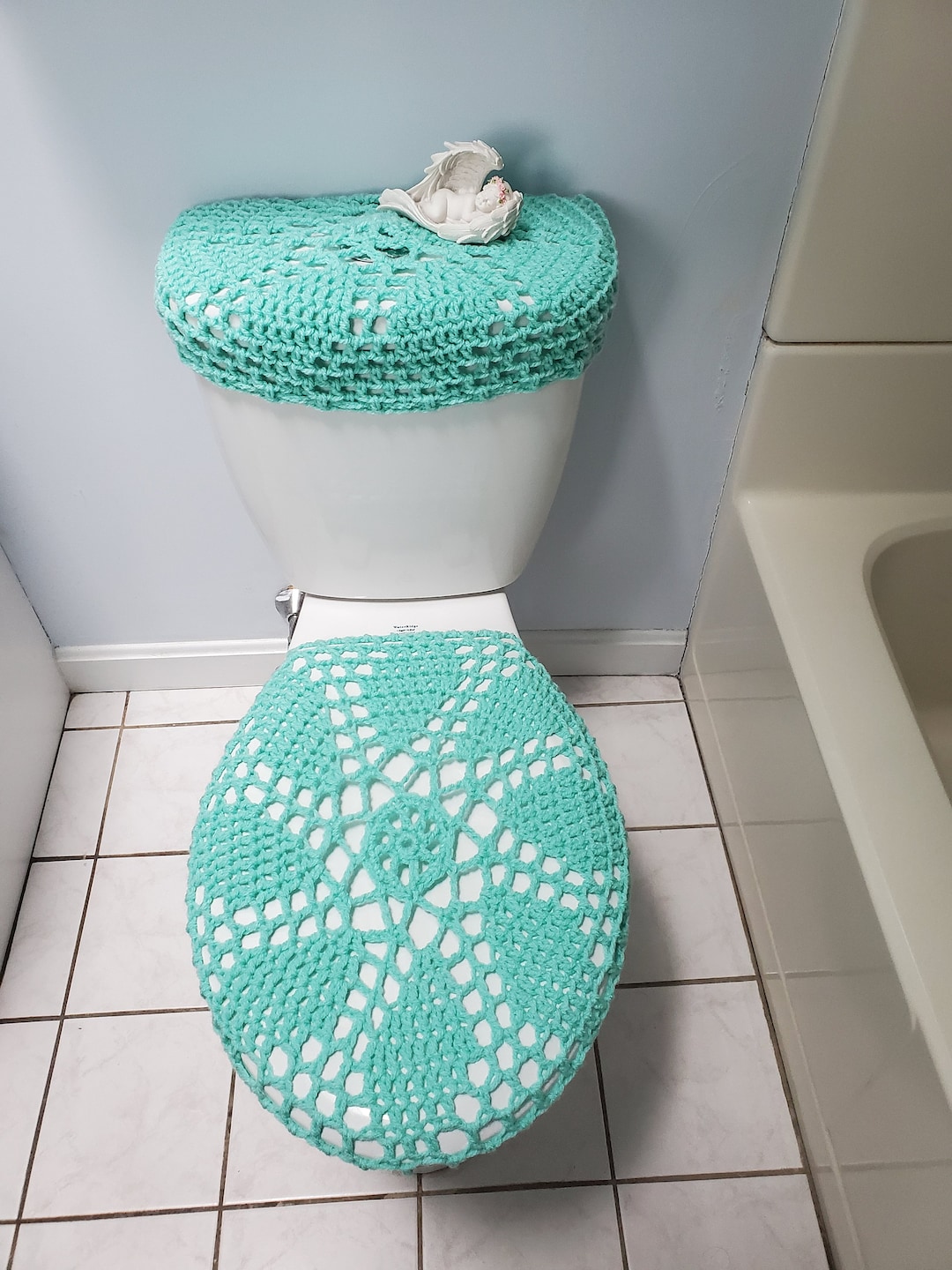 Crochet Toilet Seat Cover Tank Lid Cover Bathroom Beauty Pastel Green tsc29nor TTL29N Etsy