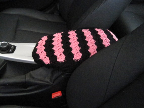 Items similar to Crochet Car Center Console Cover - black/perfect pink ...