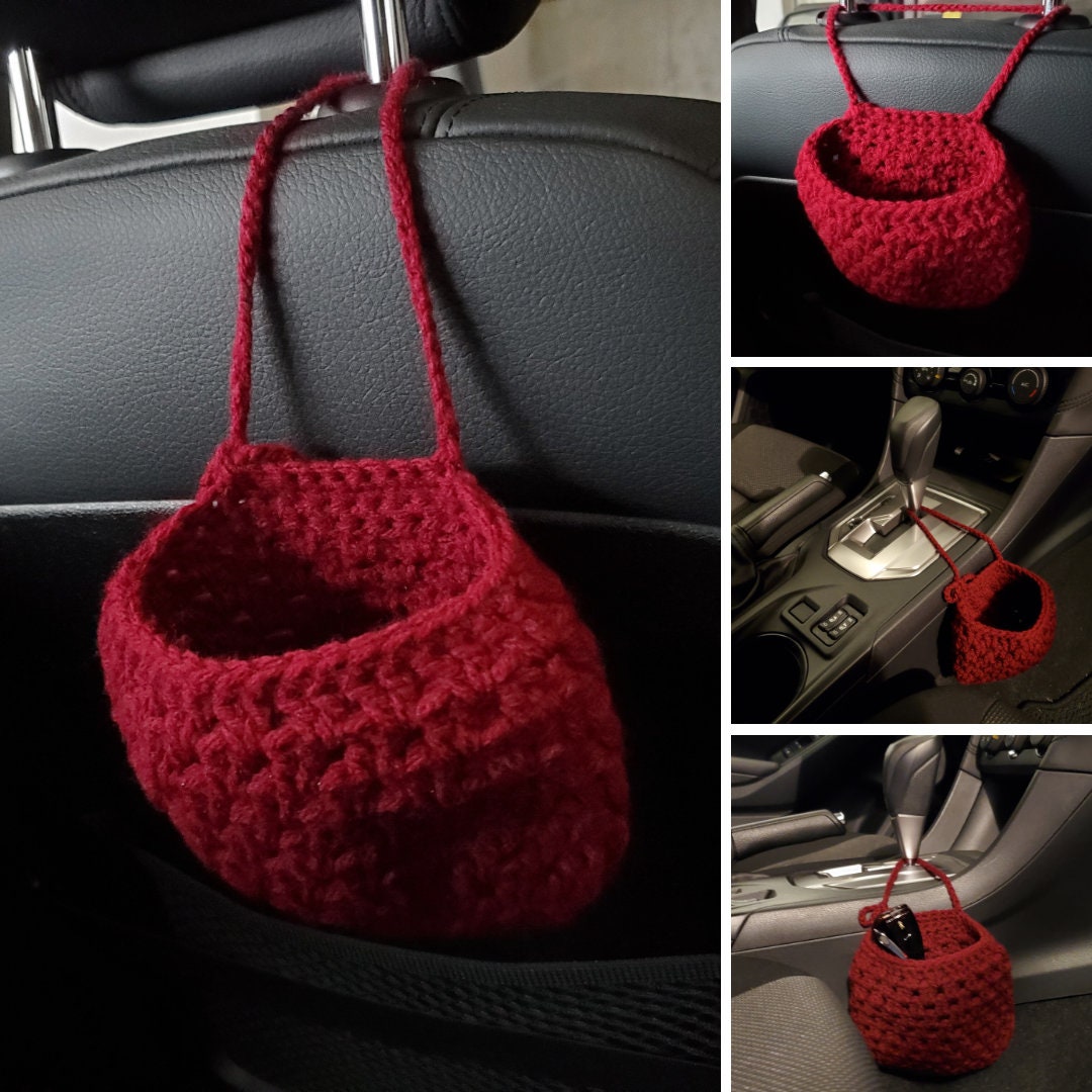 Mini Car Basket. Crochet Car Organizer, Mini Car Trash Bag, Crochet ...