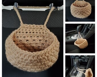 Mini Car Basket. Crochet Car Organizer, Mini Car Trash Bag, Crochet ...
