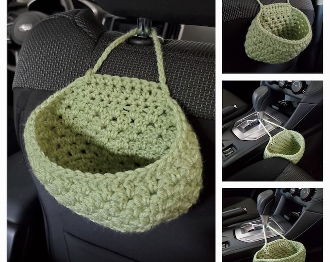 Mini Car Basket. Crochet Car Organizer, Mini Car Trash Bag, Crochet ...