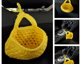 Mini Car Basket. Crochet Car Organizer, Mini Car Trash Bag, Crochet ...