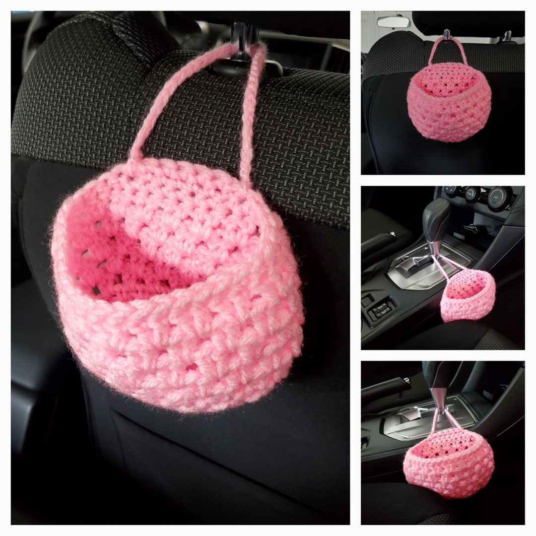 Mini Car Basket. Crochet Car Organizer, Mini Car Trash Bag, Crochet ...