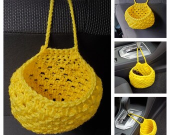 Mini Car Basket. Crochet Car Organizer, Mini Car Trash Bag, Crochet ...