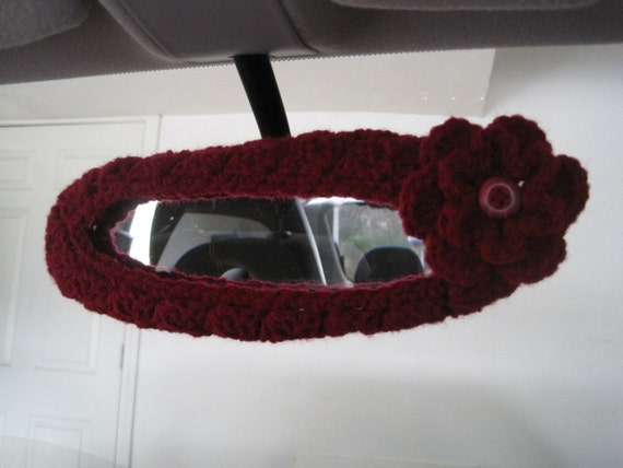 Items similar to Crochet Rearview Mirror Cover, Mirror Cozy - burgundy ...