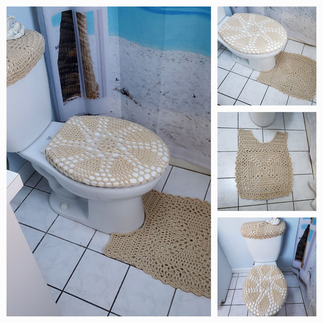 Crochet Toilet Mat, Toilet Tank Lid and Seat Covers, Bathroom Rug ...