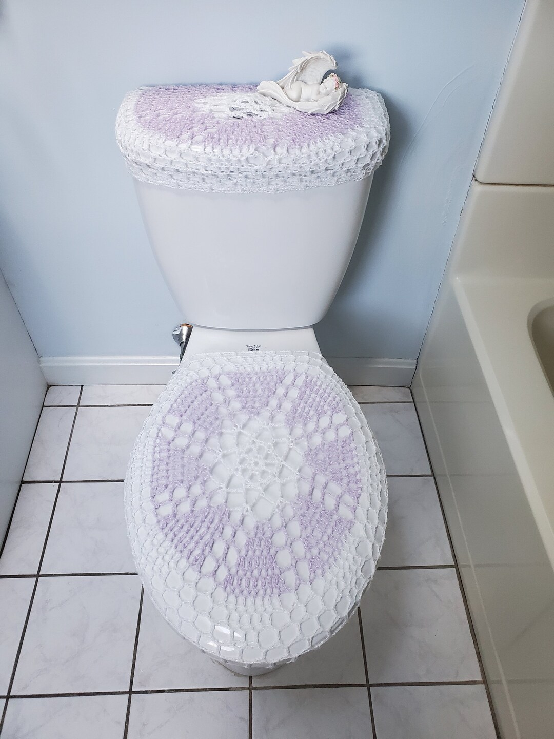 A Set of 2 - a Crochet Toilet Seat Cover and a Tank Lid Cover, Bathroom ...
