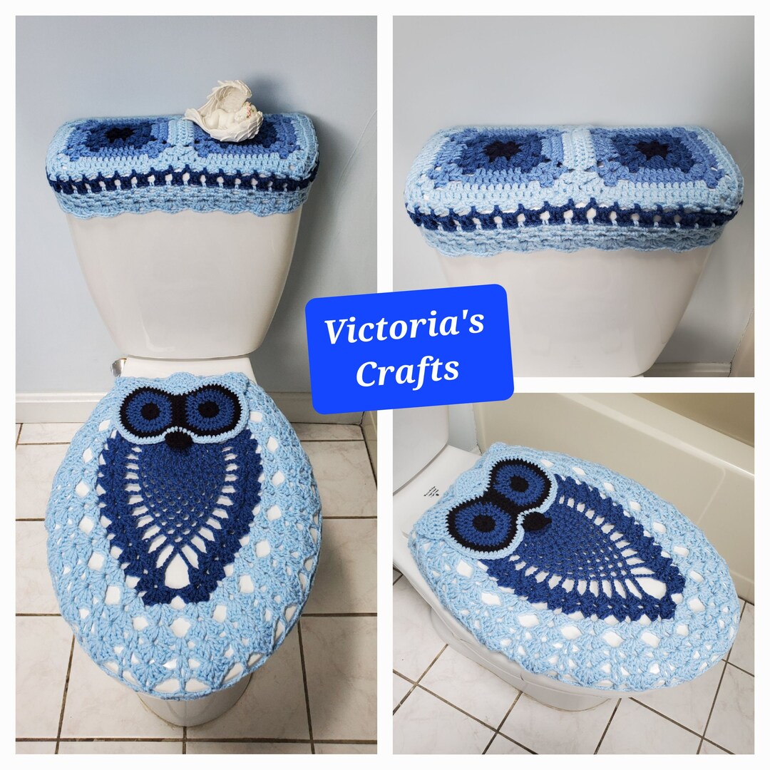 Crochet Owl Toilet Seat Cover or Granny Square Toilet Tank Lid Cover ...