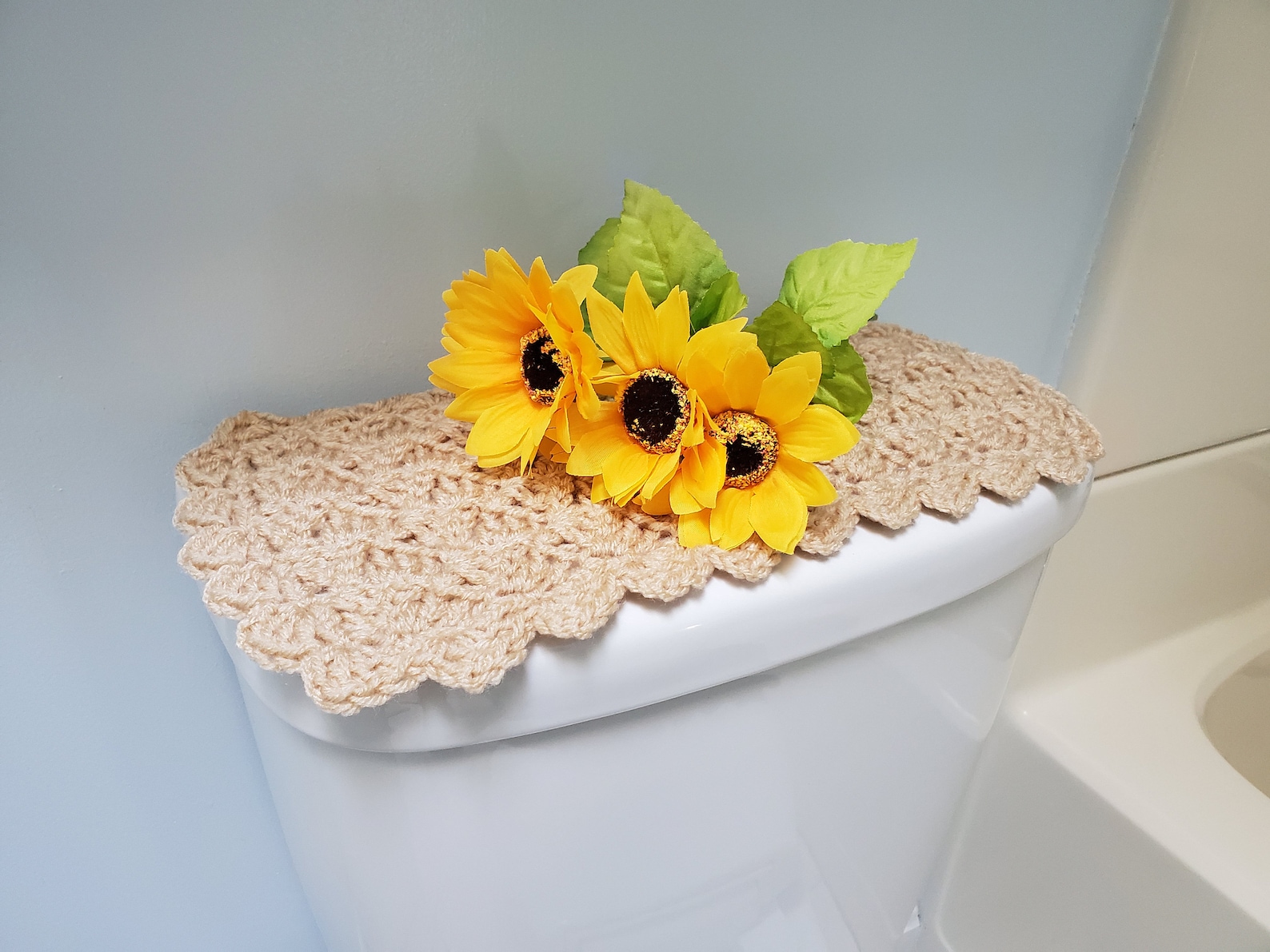 Toilet Tank Topper, Crochet Toilet Tank Topper, Bathroom Decor -buff ...