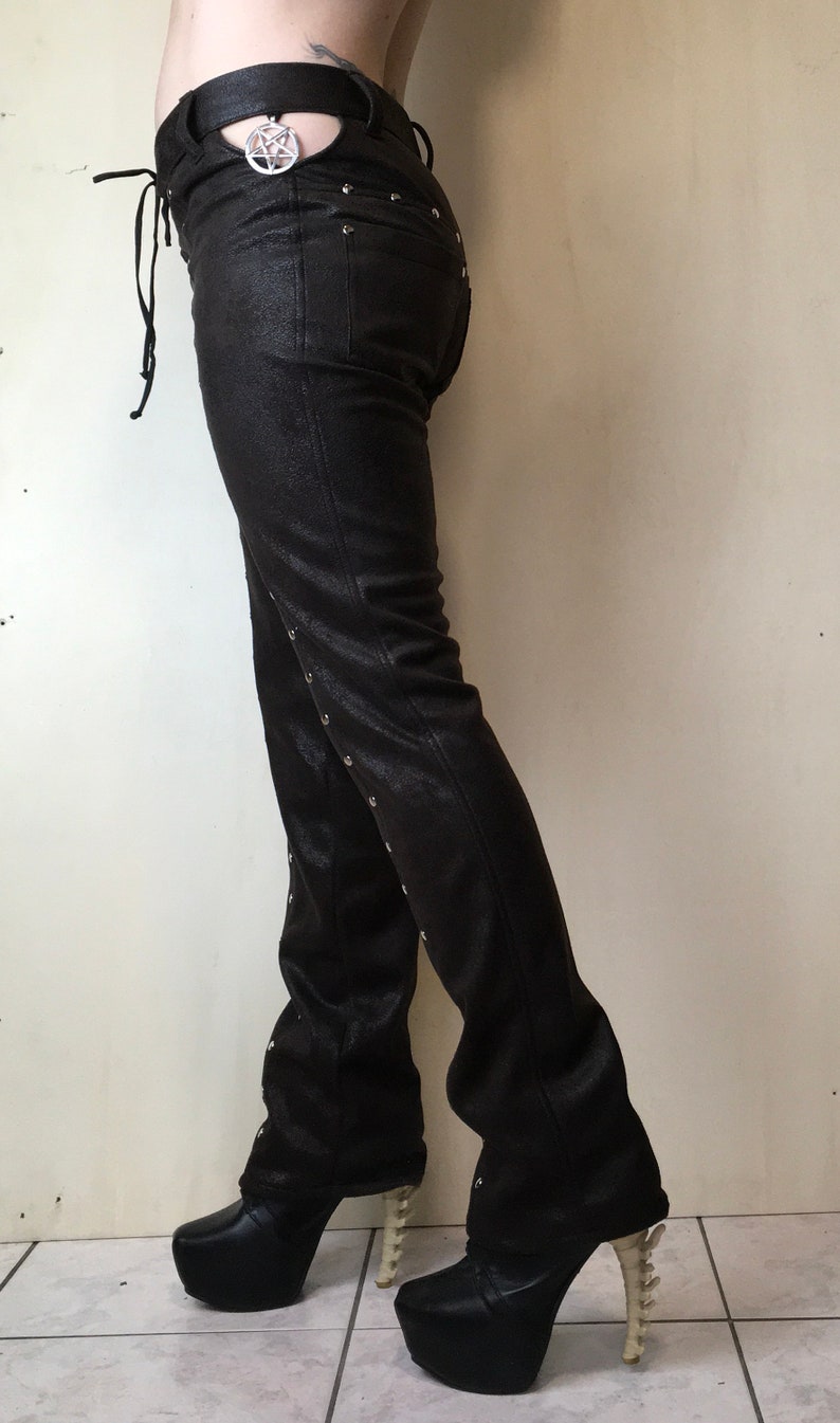 Brown Faux Leather Pants With Studs and Pentagram - Etsy