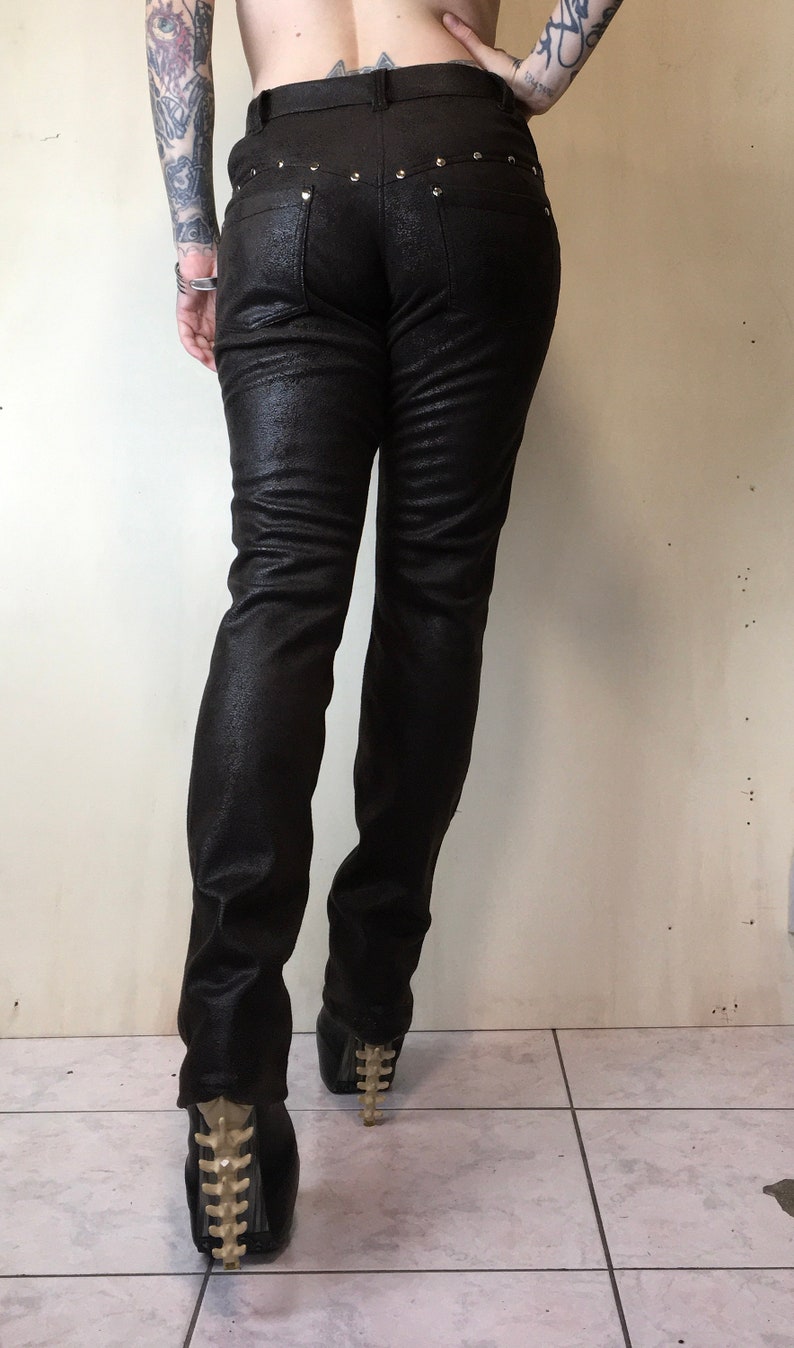 Brown Faux Leather Pants With Studs and Pentagram - Etsy