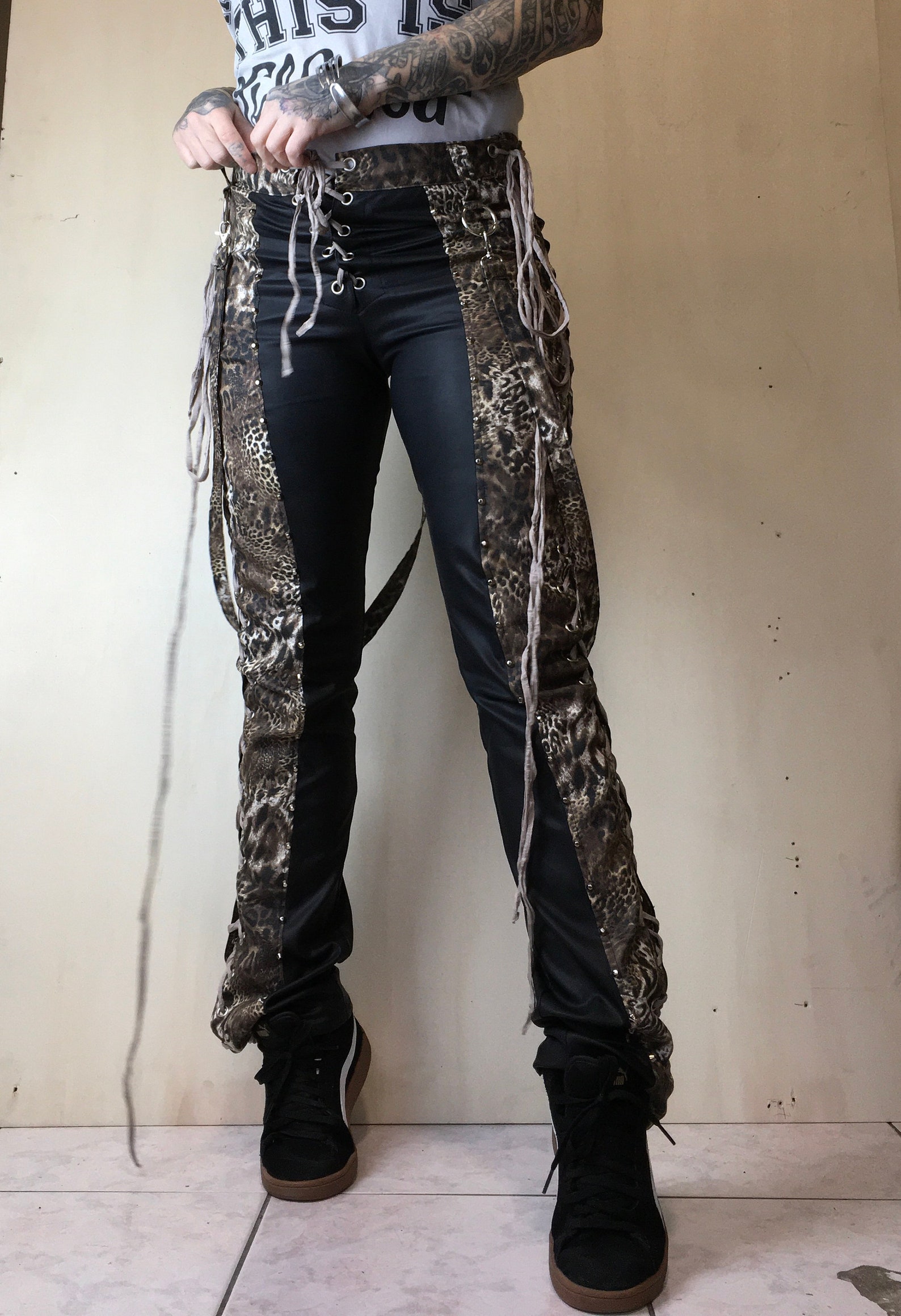 Stretchy Faux Leather and Leopard Pants for Women Punk Pants - Etsy