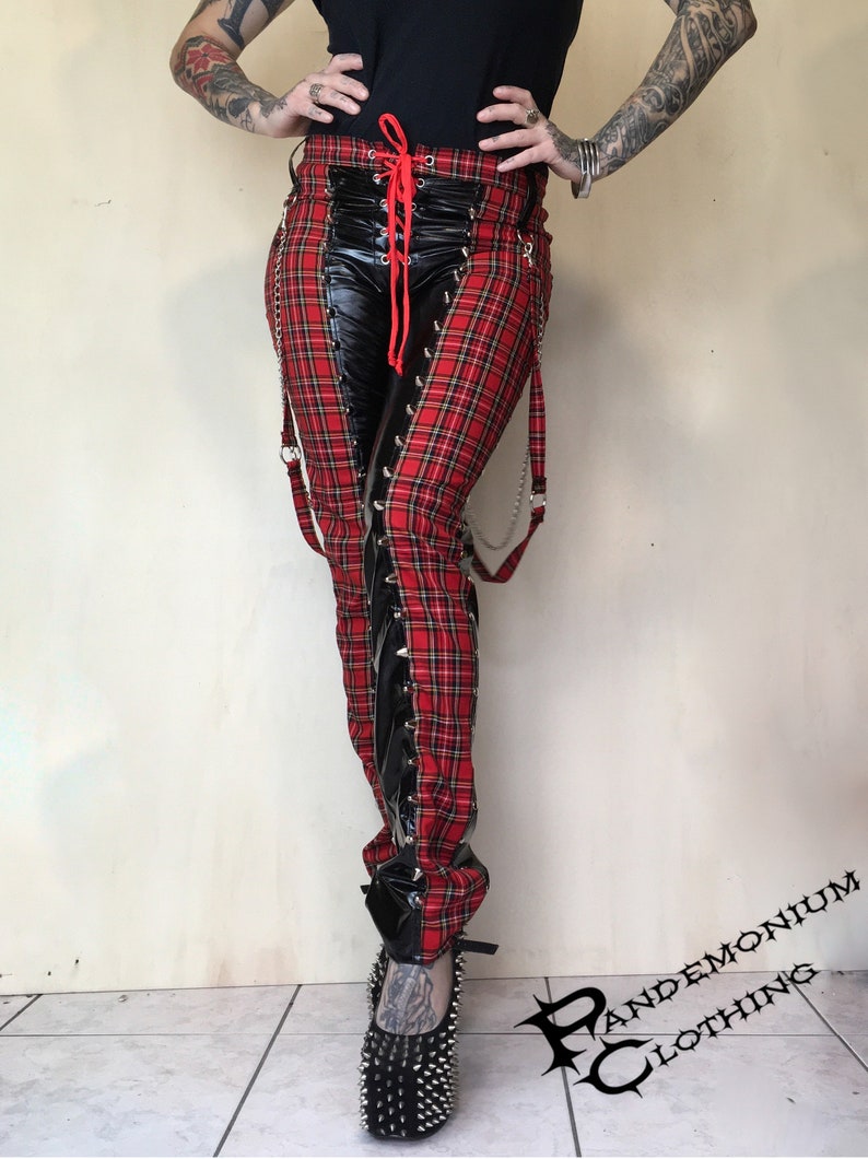 Studded Pants Punk Rocker Tartan and Pvc Tight Pants - Etsy