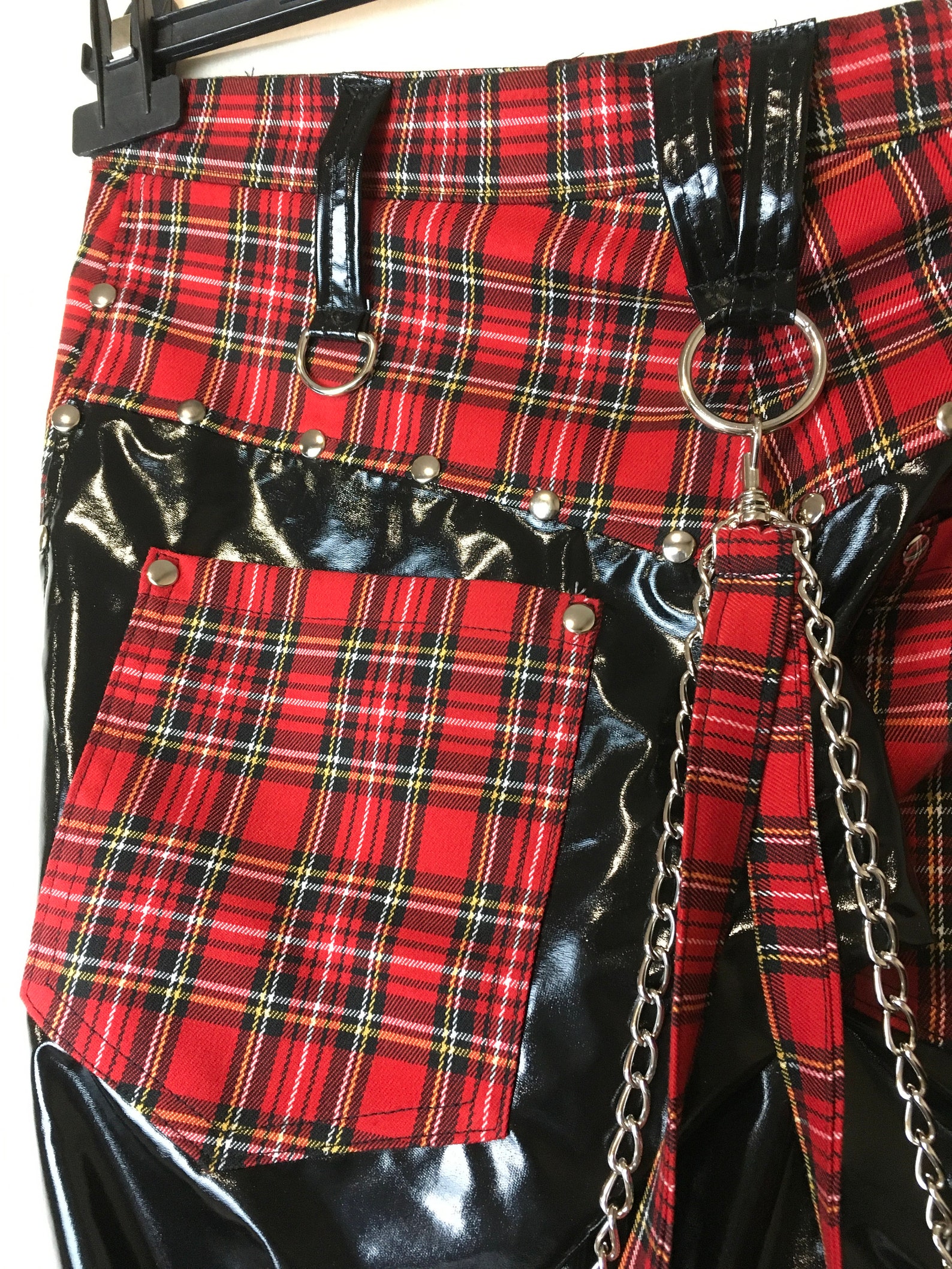 Studded Pants Punk Rocker Tartan and Pvc Tight Pants - Etsy
