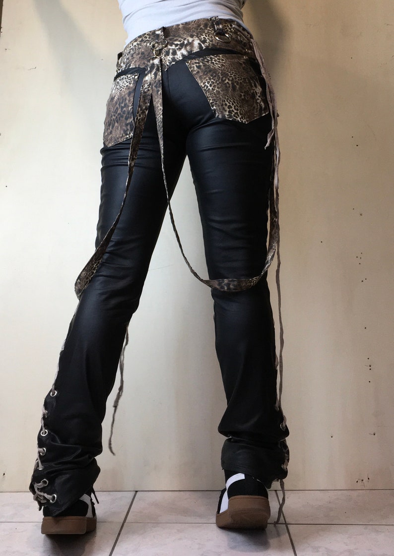 Stretchy Faux Leather and Leopard Pants for Women Punk Pants - Etsy
