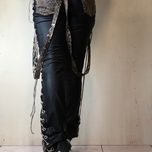 Stretchy Faux Leather and Leopard Pants for Women, Punk Pants, Lace up ...