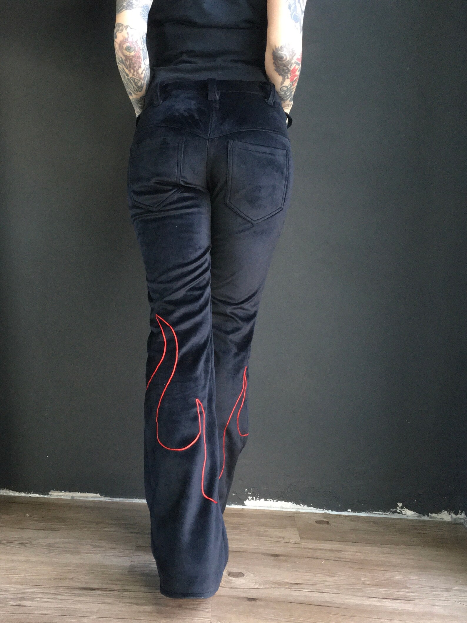Velvet Pants With Fire, Lace up Bell Pants, Boot Cut Pants - Etsy