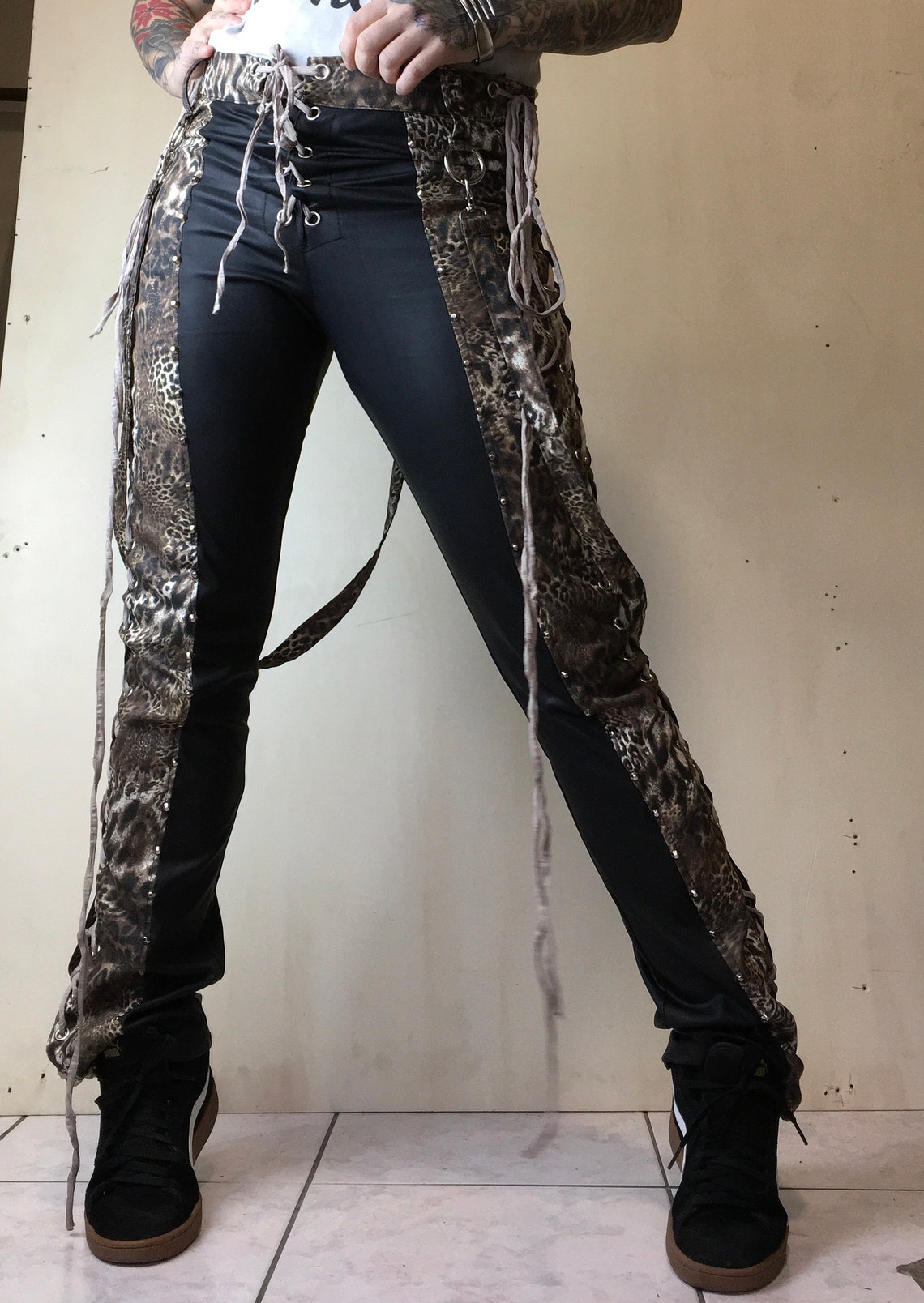 Stretchy Faux Leather and Leopard Pants for Women Punk Pants - Etsy