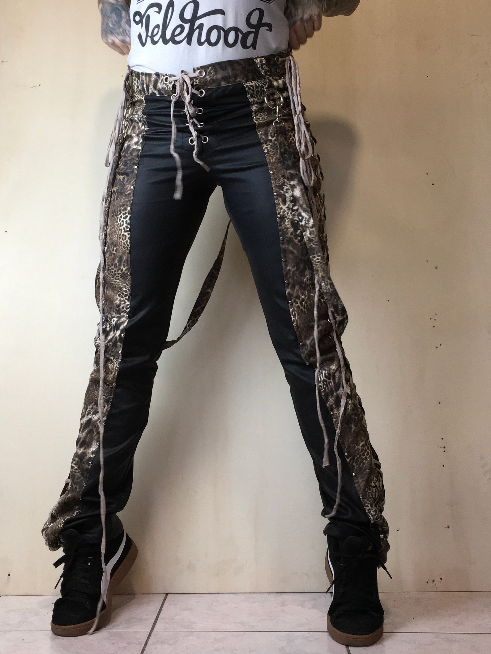Stretchy Faux Leather and Leopard Pants for Women Punk Pants - Etsy