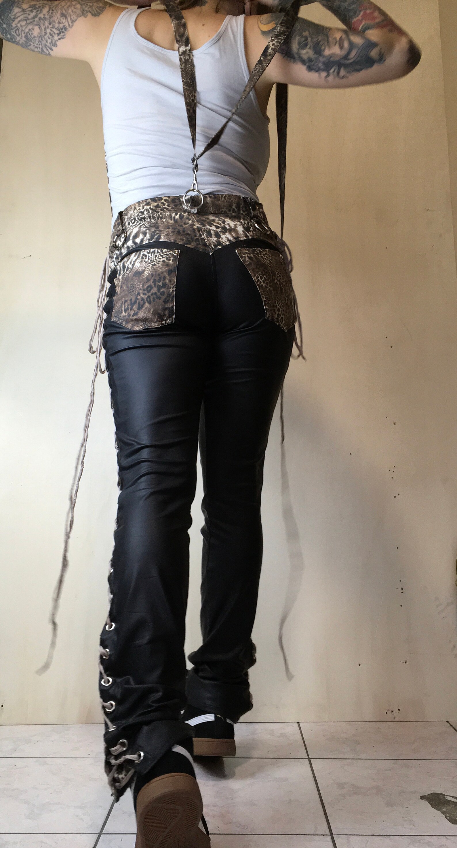Stretchy Faux Leather and Leopard Pants for Women Punk Pants - Etsy