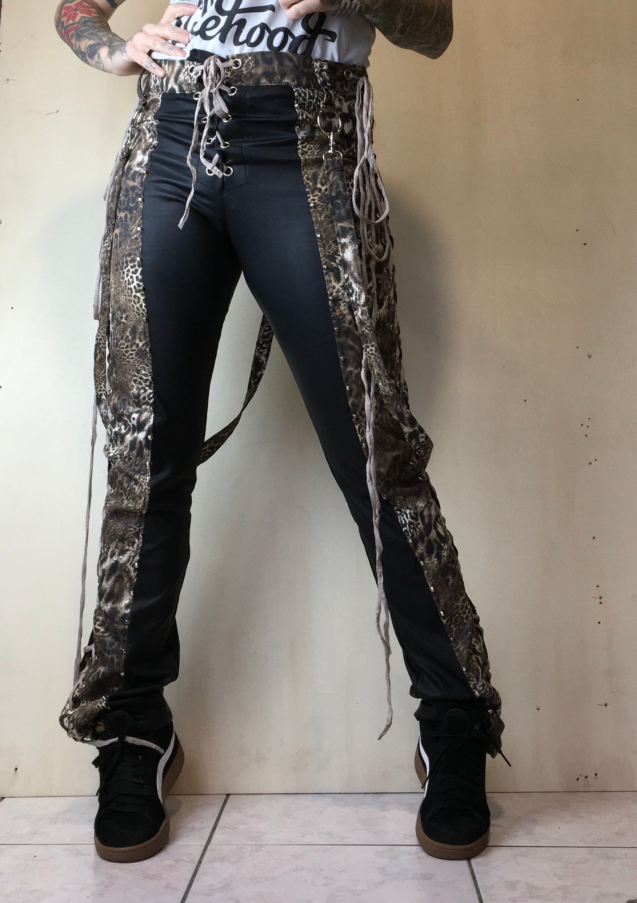 Stretchy Faux Leather and Leopard Pants for Women Punk Pants - Etsy
