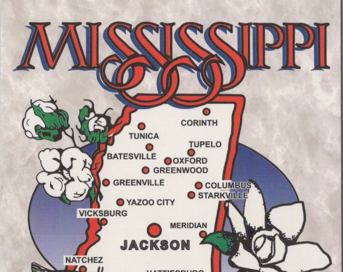 Mississippi Postcard Map the Magnolia State Continental Size 4 X 6 ...