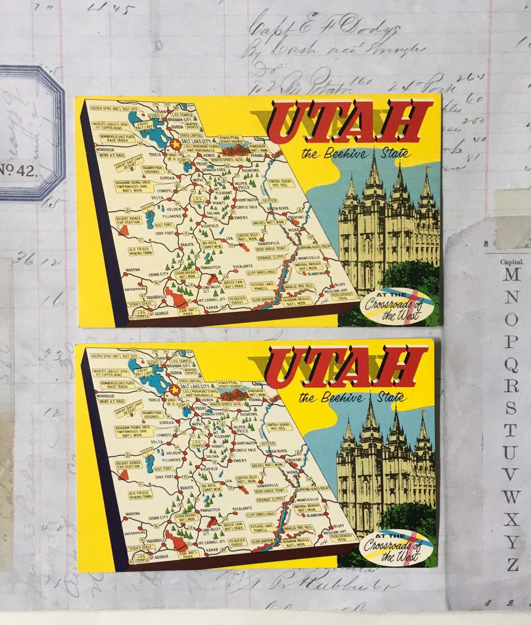Utah Postcards / 2 Vintage UTAH Map Postcards the Beehive State ...