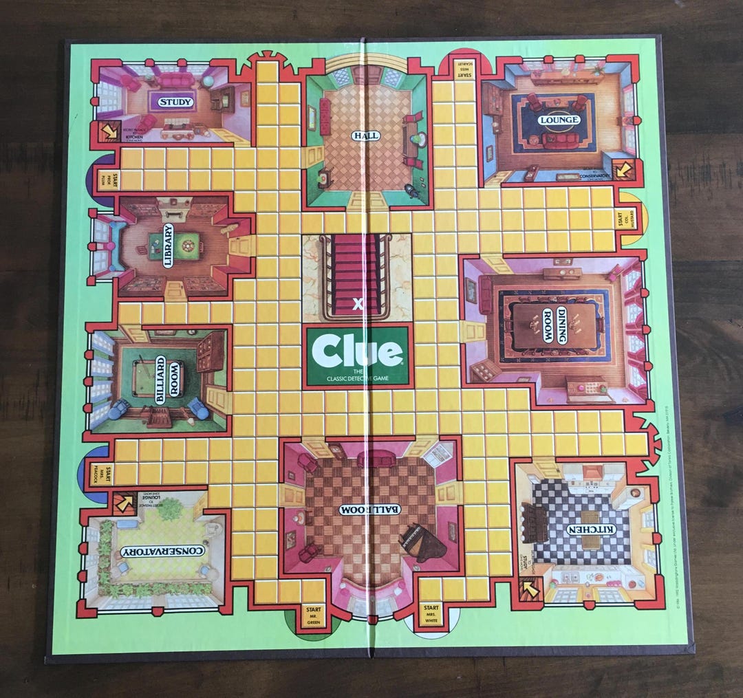 Clue Game Board / 1 Vintage Clue Game Board 1992 --- Great for Crafts ...