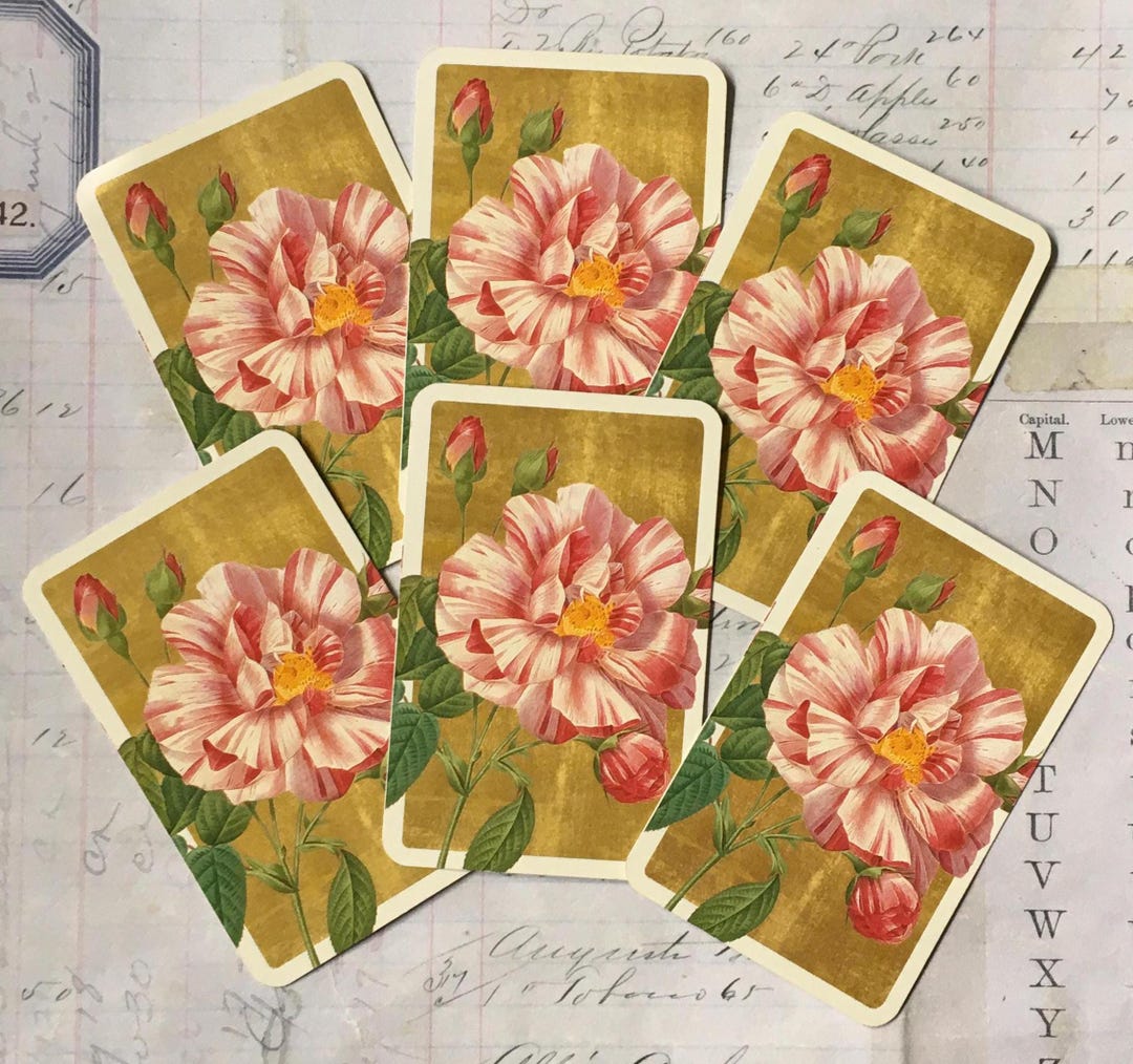 Rose Cards / 6 Vintage Floral Rose Playing Cards -- Great for Mixed ...