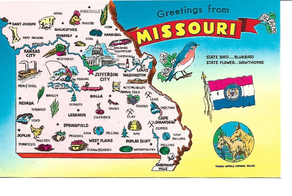 MISSOURI POSTCARD / Vintage MISSOURI Map Postcard Unused | Etsy
