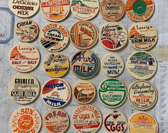 Dairy Caps / 25 Vintage Milk Caps & Juice Bottle Caps Great for Collage ...