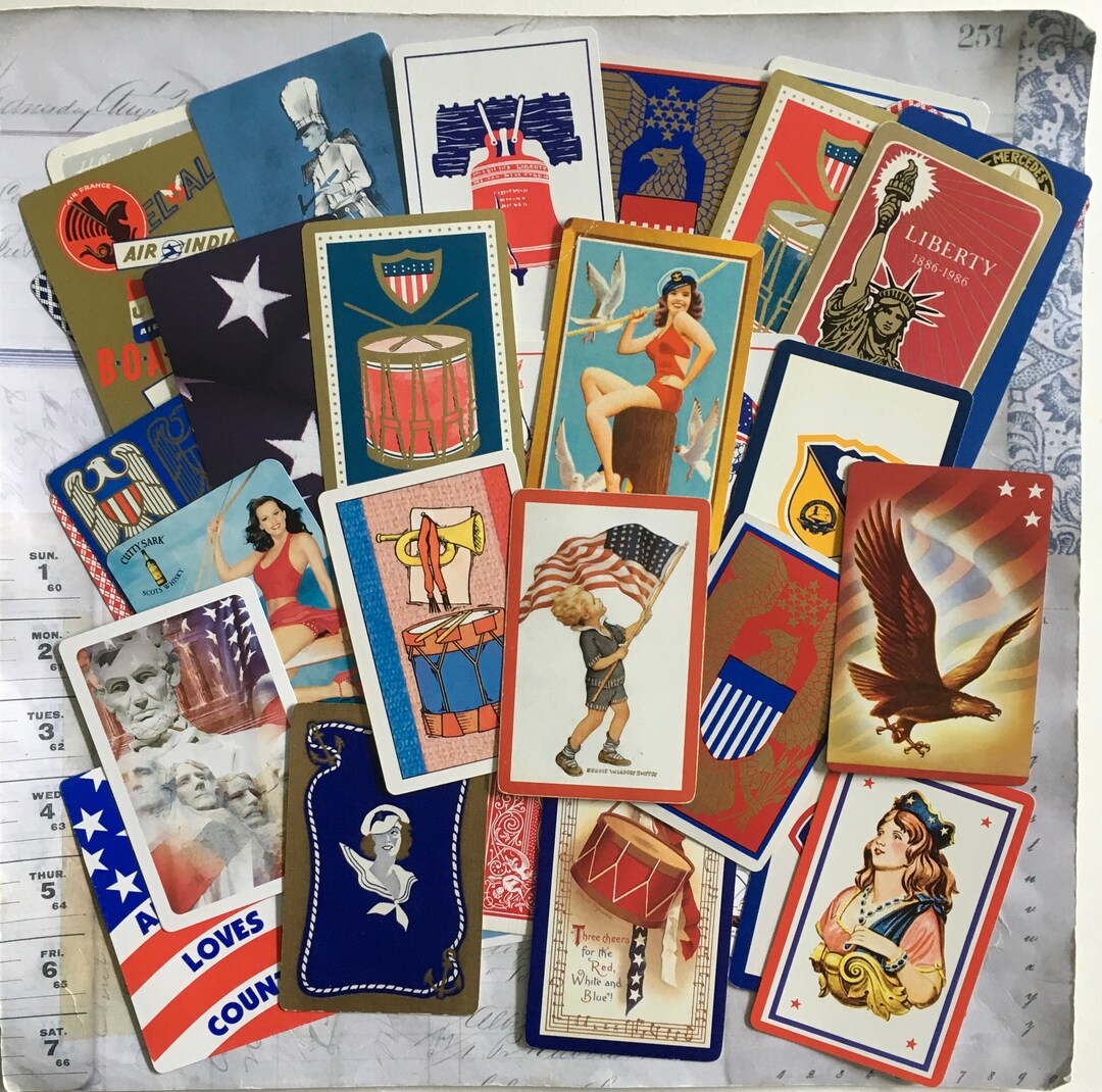 SWAP Cards / 50 Vintage RED & BLUE Playing Cards Patriotic Lot Mixed ...