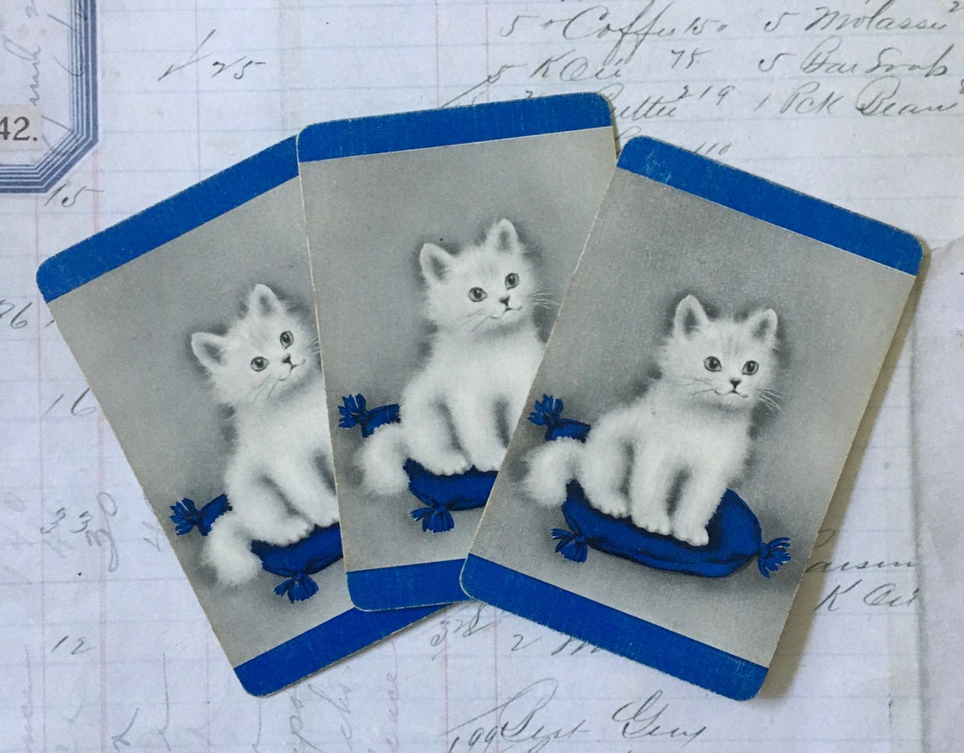 CAT CARDS / 3 Vintage Cute Kitten Cat Playing Cards Great for Mixed ...
