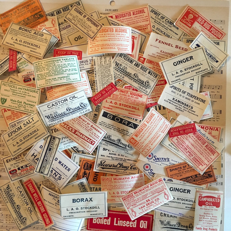 Pharmacy Labels / 12 Vintage Drug Store Apothecary Labels | Etsy