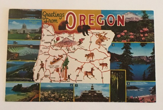 OREGON Postcard / Vintage Greetings from OREGON Map Postcard | Etsy