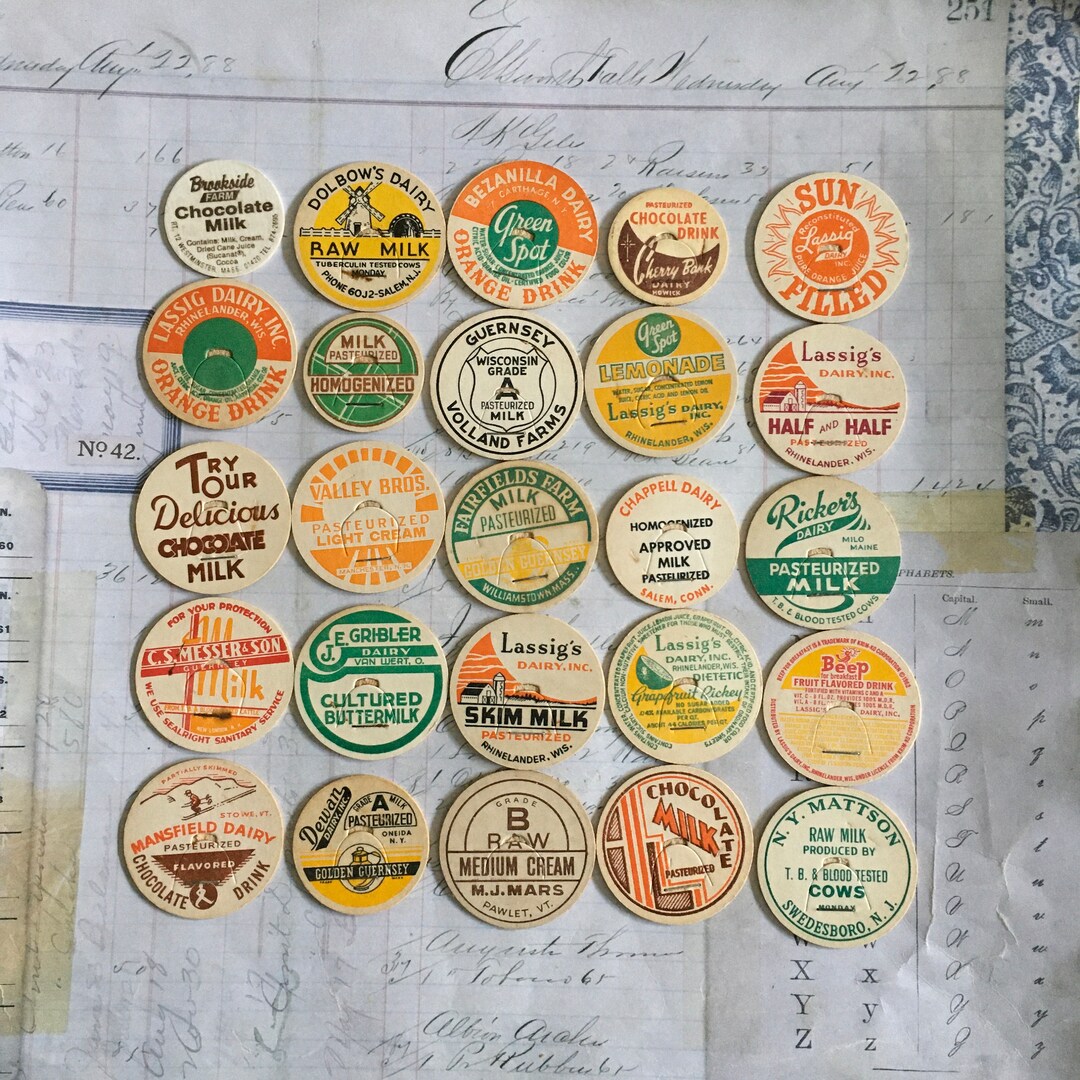 Milk Caps / 25 Vintage Milk Bottle Caps Great for Altered Arts ...