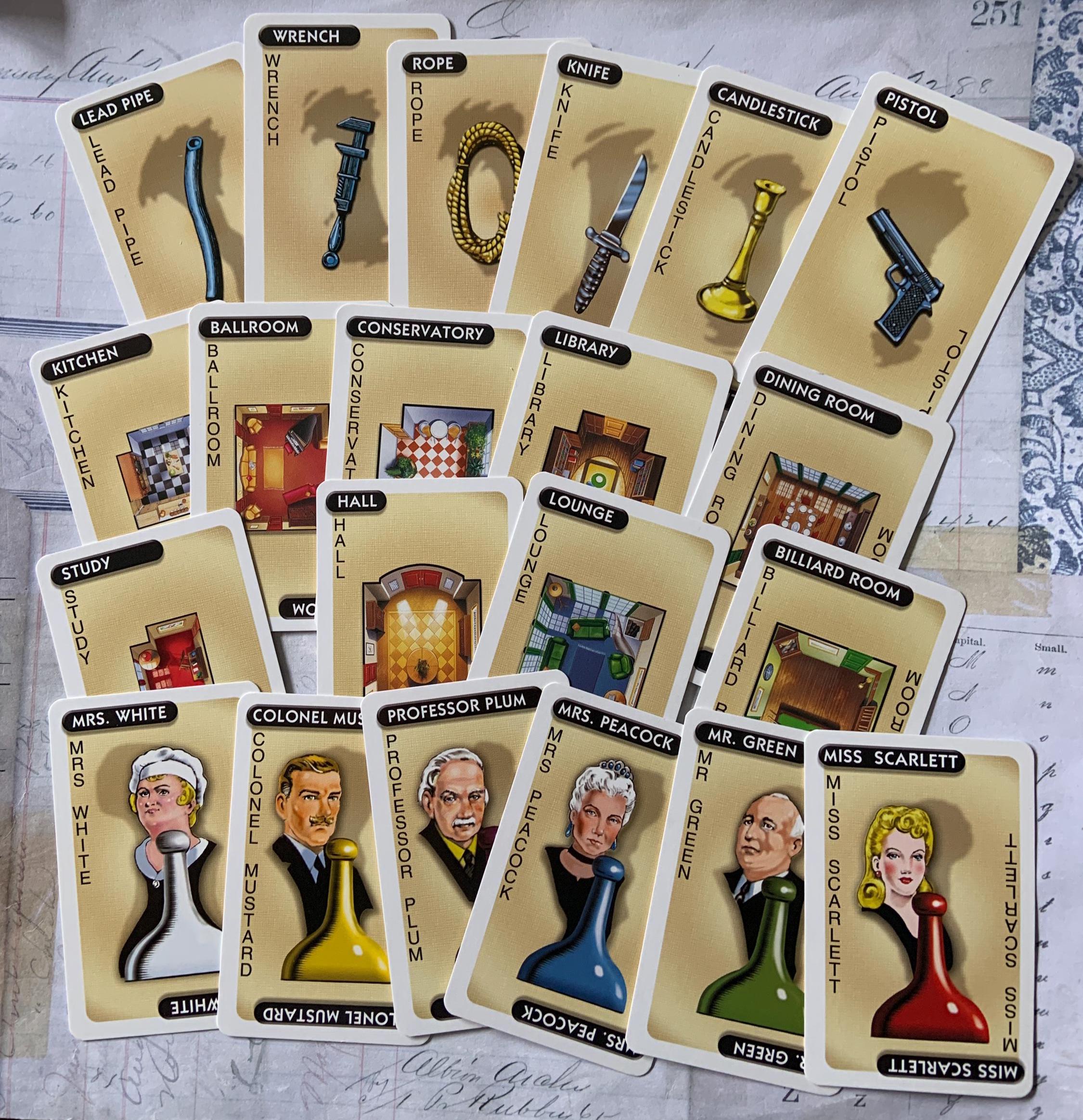 CLUE Cards / 21 Vintage Clue Game Cards Green Backs 2009 -- Great for ...