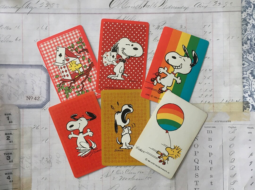 Snoopy Cards / 6 Vintage Snoopy Peanuts Playing Cards by Hallmark Great ...