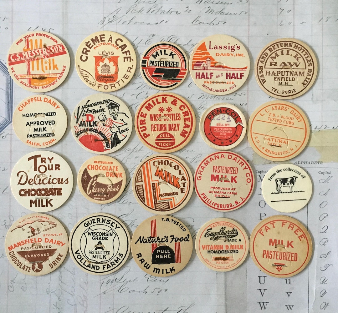 Milk Caps / 20 Vintage Milk Bottle Caps Assorted / Dairy Milk Caps ...