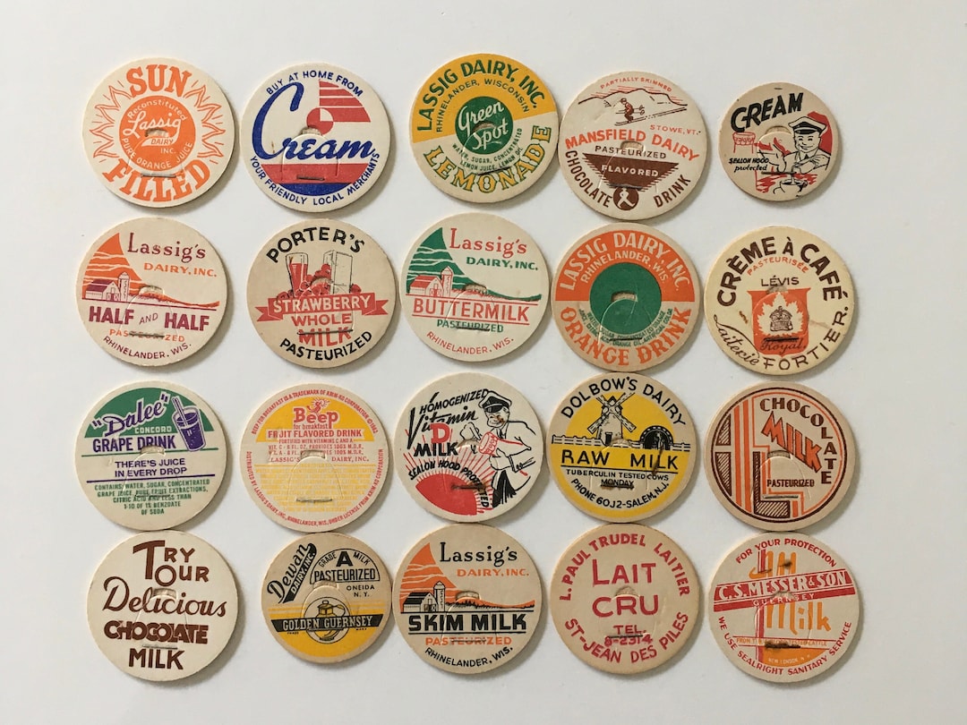 Milk Caps / 20 Vintage Milk Bottle Caps Assorted / Dairy Milk Caps ...
