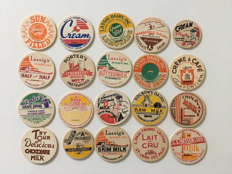Milk Caps / 20 Vintage Milk Bottle Caps Assorted / Dairy Milk Caps ...