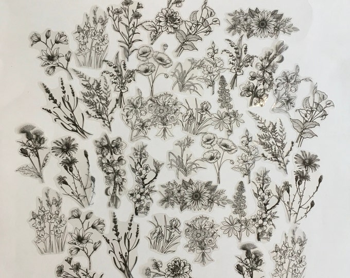 Watercolor Flower Sticker, Illustrated Flower Sticker, Flower Stickers ...