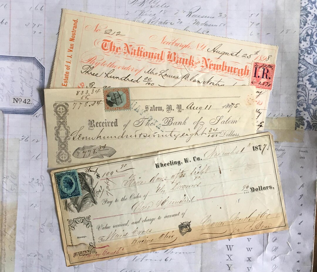 Bank Checks / 3 Antique Bank Checks Assorted Mixed Banks 1877-1922 ...