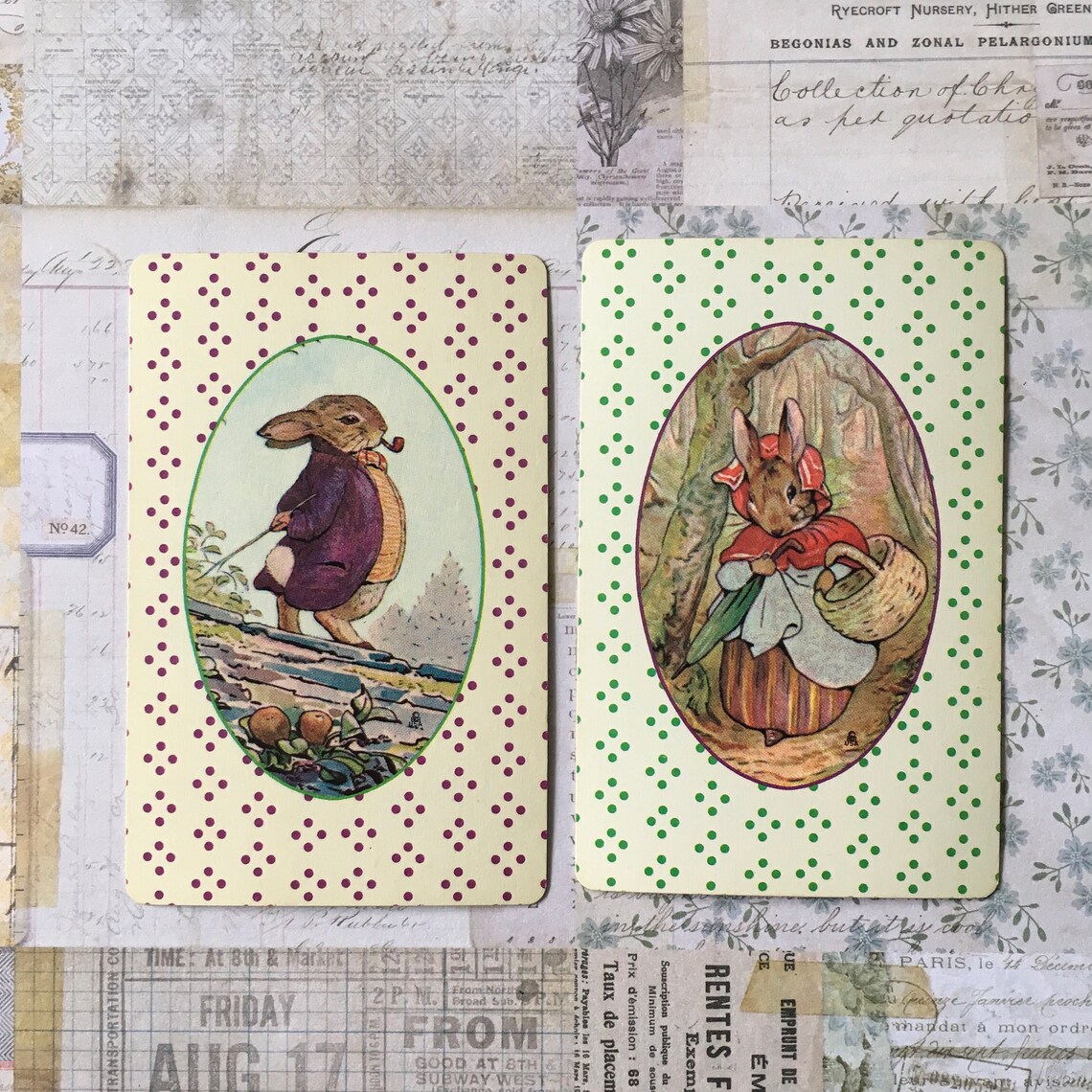 Rabbit Cards / 2 Vintage Rabbit Playing Cards Great for Mixed - Etsy