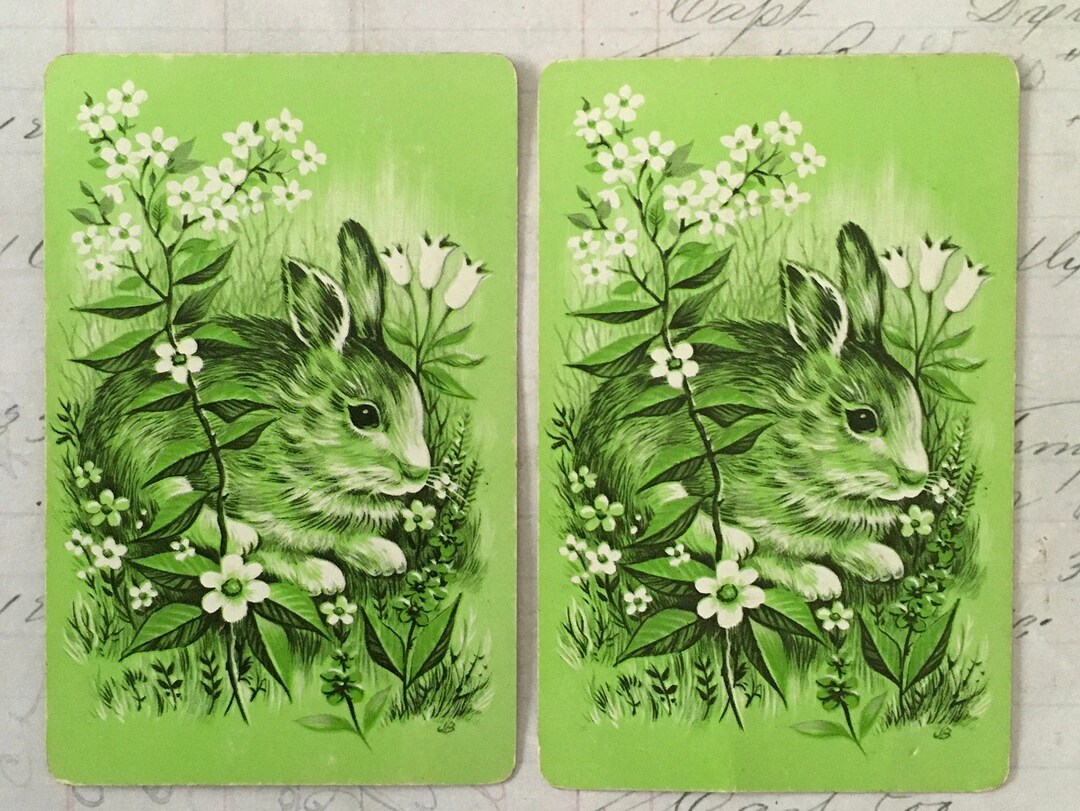 RABBIT Cards / 2 Vintage Cute Rabbit Playing Cards. —great for Mixed ...