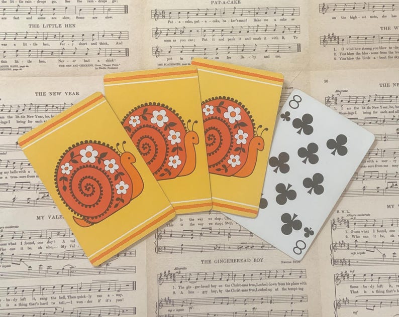 Snail Cards / 4 Vintage CUTE SNAIL Cards -- Great for Mixed Media ...
