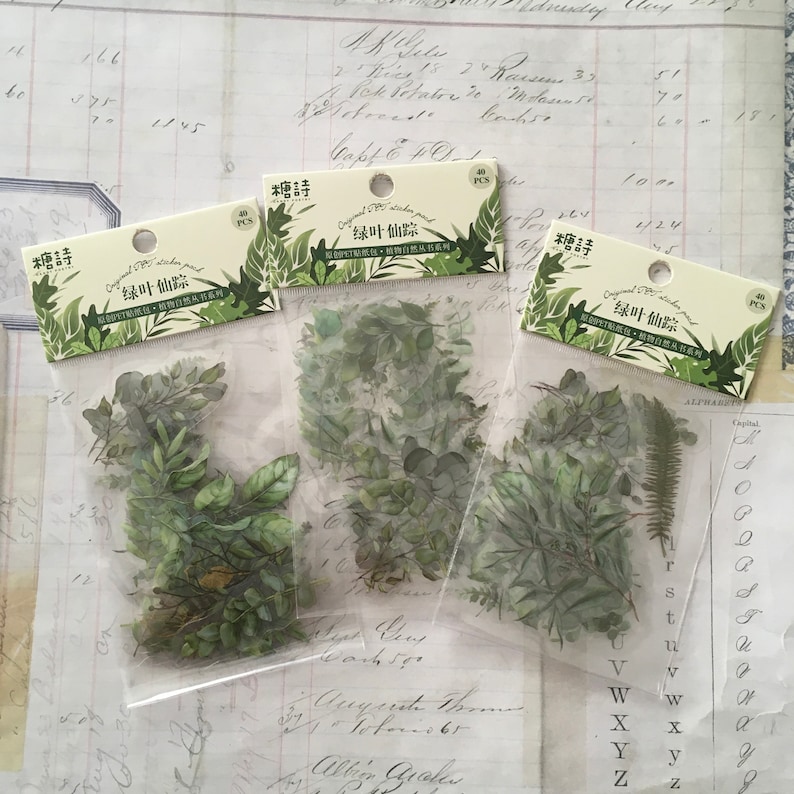 Sticker Pack / 40 Pc. Vintage Style Leaves & Stems Stickers - Etsy