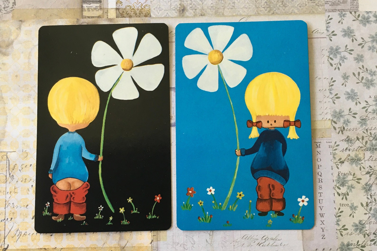 Cute Boy & Girl Swap Cards / 2 Vintage Boy and Girl Cards | Etsy