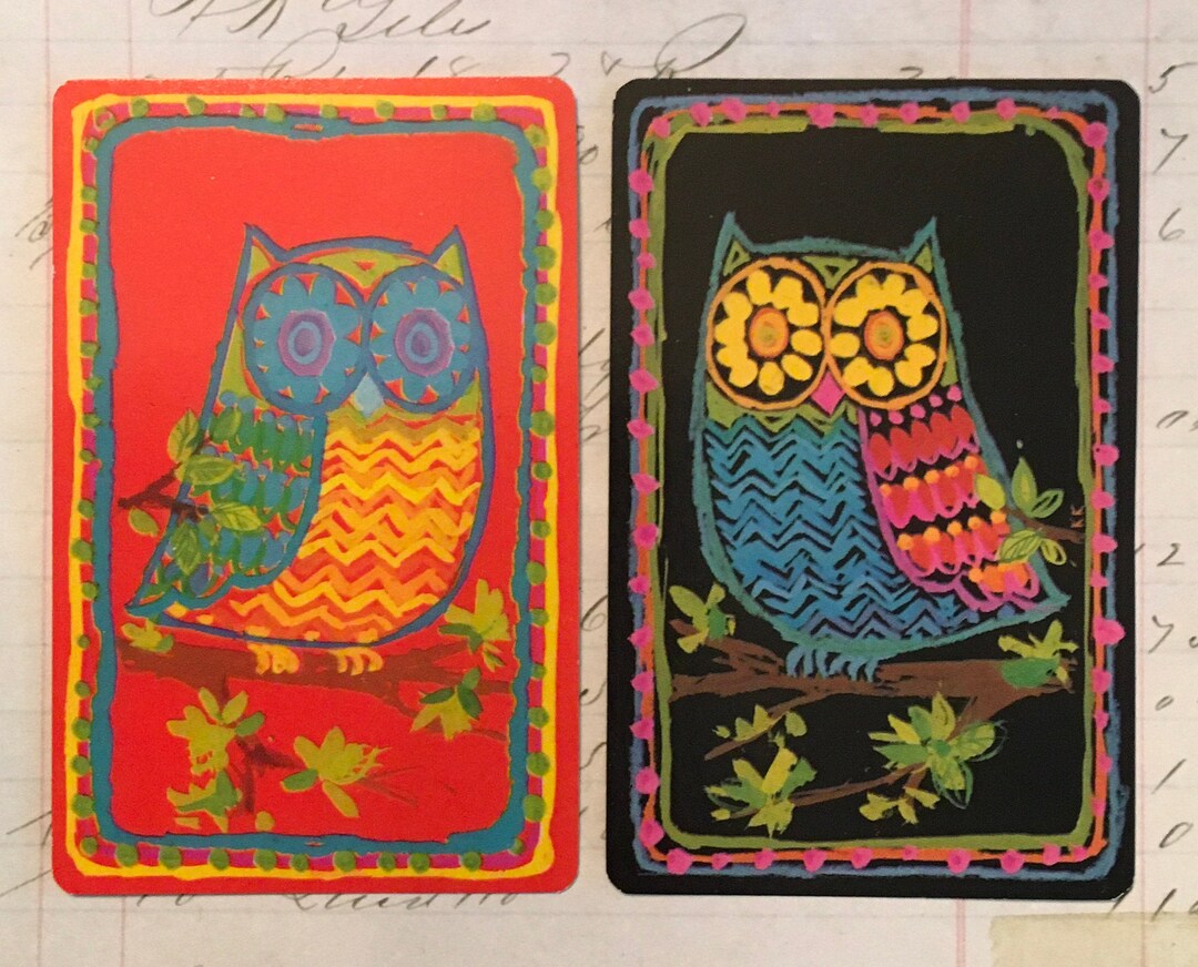 Owl Cards / 2 Vintage MOD OWL Playing Cards for Mixed Media, Collage ...